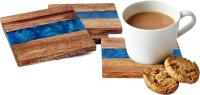 China Modern Ocean Blue Epoxy Wood Resin Coaster With Holder The Perfect Choice For Any Home for sale
