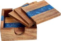 China Modern Ocean Blue Epoxy Wood Resin Coaster With Holder The Perfect Choice For Any Home for sale