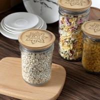 China High Borosilicate Glass 6Pcs Jar Containers with Wooden Plain Color Lid and Bamboo Lid for sale