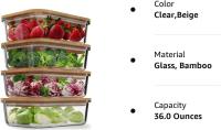 China Convenient 4 Pack Glass Food Storage Containers With Bamboo Lids Easy Open End Design for sale