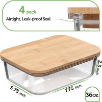 China Convenient 4 Pack Glass Food Storage Containers With Bamboo Lids Easy Open End Design for sale