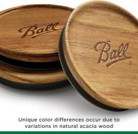 China Non Spill Custom Size Logo 5-Pack Wide Brown Acacia Wood Ball Jar Wooden Storage Lids for sale