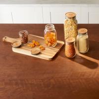 China Non Spill Custom Size Logo 5-Pack Wide Brown Acacia Wood Ball Jar Wooden Storage Lids for sale