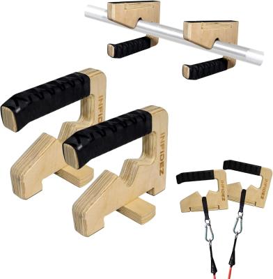 China Wooden Pull Up and Push Up Handles Resistance Band Holder Non-slip Calisthenics Equipment for sale