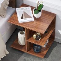 China Bedroom Furniture Modern Walnut Wood Nightstand with Rolling Wheels and Open Shelf for sale
