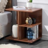 China Bedroom Furniture Modern Walnut Wood Nightstand with Rolling Wheels and Open Shelf for sale