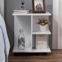China Bedroom Furniture Modern Walnut Wood Nightstand with Rolling Wheels and Open Shelf for sale