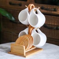 China Stocked Six-Piece Ceramic Cup Set with 200 ml Capacity and Mug Coaster on Bamboo Stand for sale