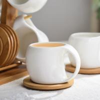 China Stocked Six-Piece Ceramic Cup Set with 200 ml Capacity and Mug Coaster on Bamboo Stand for sale