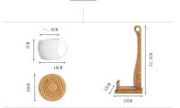 China Stocked Six-Piece Ceramic Cup Set with 200 ml Capacity and Mug Coaster on Bamboo Stand for sale