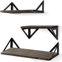 China Modern Design Black Metal Wood Wall Shelves Floating Wooden Storage Shelf for Bathroom for sale