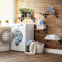 China Modern Design Black Metal Wood Wall Shelves Floating Wooden Storage Shelf for Bathroom for sale