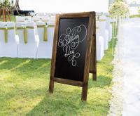 China Burned Wood Double Sided Standing Chalkboard for Coffee Shop and Restaurant Menu for sale