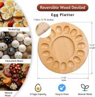 China OEM 15 Holes Reversible Wood Deviled Egg Platter Charcuterie Board Thicken Egg Tray Chicken Egg Containers for sale
