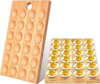 China 24 Holes Reversible Wood Deviled Egg Platter Charcuterie Board for Serving Vegetables for sale