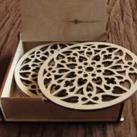 China Unique Wooden Rosette Coasters for Coffee Cup in Natural Birch and Gothic Rustic Design for sale