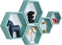 China Wood Farmhouse Storage Honeycomb Wall Shelf Wall Mounted Set 5 Hexagon Floating Shelves for sale