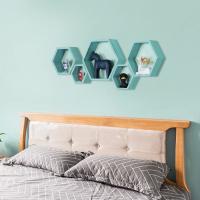 China Wood Farmhouse Storage Honeycomb Wall Shelf Wall Mounted Set 5 Hexagon Floating Shelves for sale