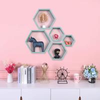 China Wood Farmhouse Storage Honeycomb Wall Shelf Wall Mounted Set 5 Hexagon Floating Shelves for sale