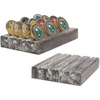 China Painted Brown 4 Row Torched Wood Military Challenge Coin Display Holder Stand 4x6x1inch for sale