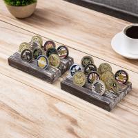China Painted Brown 4 Row Torched Wood Military Challenge Coin Display Holder Stand 4x6x1inch for sale