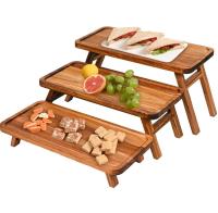 China 3 Tier Wooden Cupcake Tower Display Stand Acacia Wood Foldable Serving Tray for Part for sale
