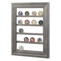 China 5-Tier Vintage Gray Wood Printing Burned Challenge Coin Display Rack for Wall Mount for sale