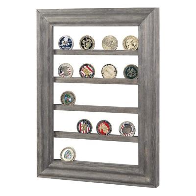 China 5-Tier Vintage Gray Wood Printing Burned Challenge Coin Display Rack for Wall Mount for sale