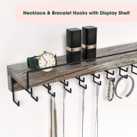 China Custom Rustic Farmhouse Wood Earring Display and Clear Acrylic Necklace Wall Mount Holder for sale