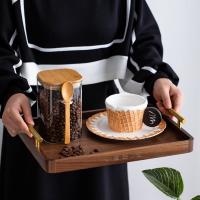China Rustic Brass Handles Walnut Wooden Coffee Table Serving Tray for Desserts Cakes Tea Cups Handmade for sale