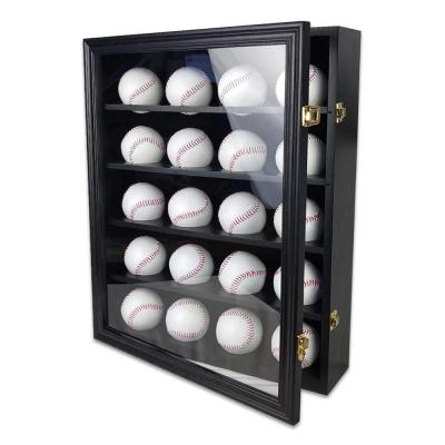 China Wood and Acrylic Black 20 Baseball Display Case Cabinet for Storing Sports Memorabilia for sale