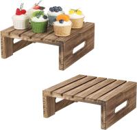 China Rustic Brown Burnt Wood Cake Stand Wooden Dessert Buffet Display Holder by Customers for sale