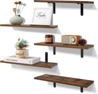 China Dark Brown Set Of 5 Wooden Wall Mounted Floating Shelves Household Storage Containers for sale