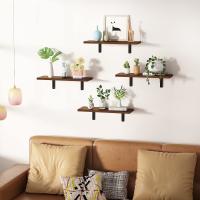 China Dark Brown Set Of 5 Wooden Wall Mounted Floating Shelves Household Storage Containers for sale