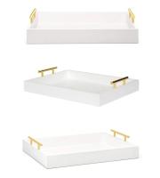 China Customized Logo Acceptable White Wooden Serving Tray with Handles Made of Acacia Wood for sale