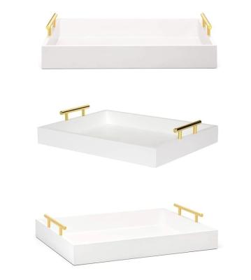 China Customized Logo Acceptable White Wooden Serving Tray with Handles Made of Acacia Wood for sale