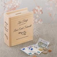 China 13.5 x 16.5 x 6.5 cm Wooden Wedding Money Boxes with Competitive and Printing Options for sale