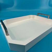 China Customized Logo Acceptable White Wooden Serving Tray with Handles Made of Acacia Wood for sale
