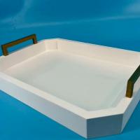 China Customized Logo Acceptable White Wooden Serving Tray with Handles Made of Acacia Wood for sale