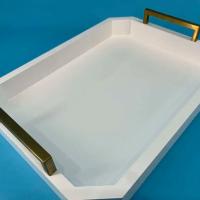 China Customized Logo Acceptable White Wooden Serving Tray with Handles Made of Acacia Wood for sale