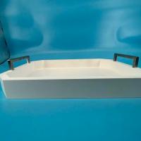 China Customized Logo Acceptable White Wooden Serving Tray with Handles Made of Acacia Wood for sale