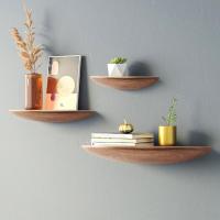 China Custom Size Color Semi Circle Shaped Set Of 3 14inch Acacia Wood Floating Shelves for sale