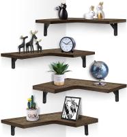 China Custom Size Color Material Rustic Wood Corner Floating Shelves Wall Mounted Set Of 4 for sale