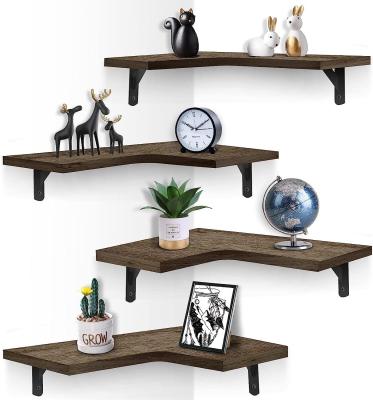 China Custom Size Color Material Rustic Wood Corner Floating Shelves Wall Mounted Set Of 4 for sale