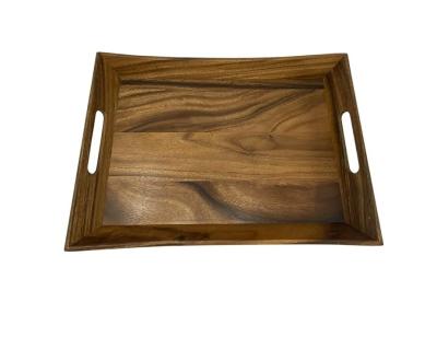 China 19.88 X 14 X 2.5 Inch Acacia Curved Serving Tray Set With Handle Logo For Gifts Stores for sale