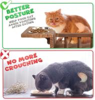 China Say Goodbye to Messy Floors Wall Mounted Cat Feeding Shelf with Ladder and 2 Bowls for sale