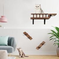 China Say Goodbye to Messy Floors Wall Mounted Cat Feeding Shelf with Ladder and 2 Bowls for sale