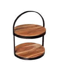 China As Your Request 2 Tier Wooden Serving Tray with Metal Holder Cake Dessert Display for sale