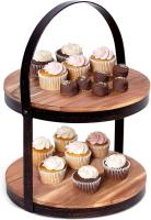 China As Your Request 2 Tier Wooden Serving Tray with Metal Holder Cake Dessert Display for sale