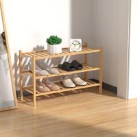 China Multi-Function 3-Tier Bamboo Shoe Rack for Customizable Storage Non-folding Stackable for sale